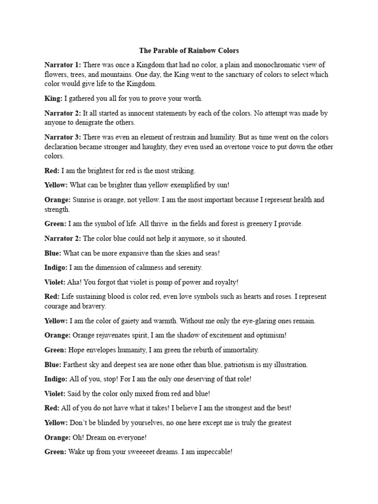 The Unity of Colors: A Rainbow Parable | PDF | Color | Red