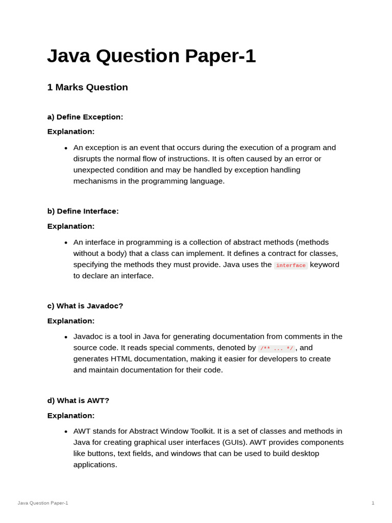 Java Question Paper-1 | Download Free PDF | Method (Computer ...