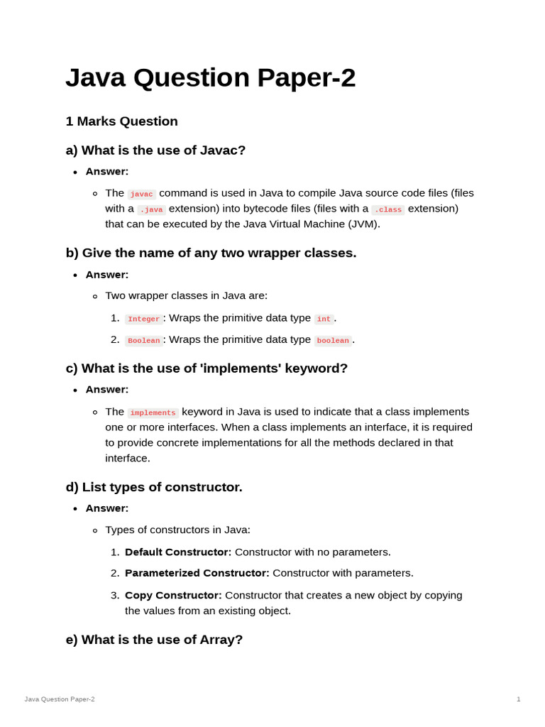 Java Question Paper-2 | Download Free PDF | Method (Computer Programming) | Constructor (Object ...