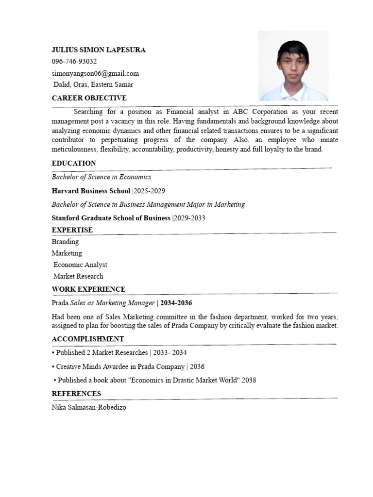 Resume Application Letter | PDF | Business | Economics