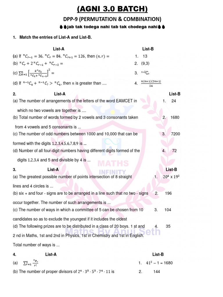Dpp-9 (Permutation & Combination) | PDF | Mathematics