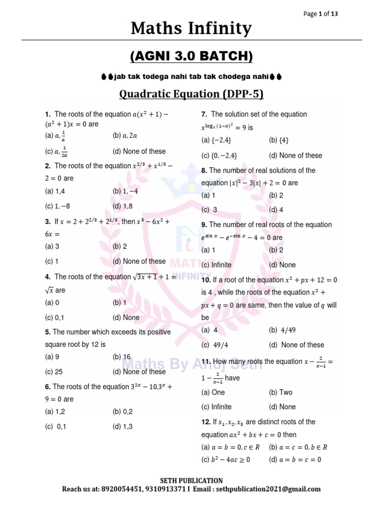 Maths Infinity: (Agni 3.0 Batch) | PDF | Zero Of A Function | Numbers
