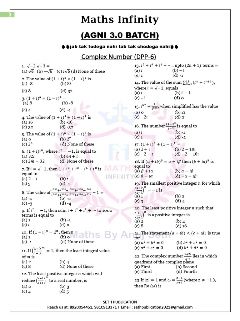 Maths Infinity: (Agni 3.0 Batch) | PDF | Complex Number | Mathematical Concepts
