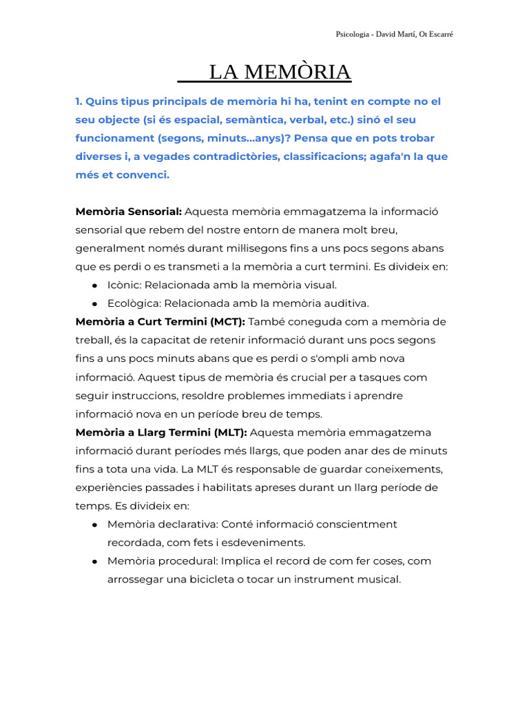 David Mart Bujons - Qüestionari Sobre La Memòria - Documents de Google ...