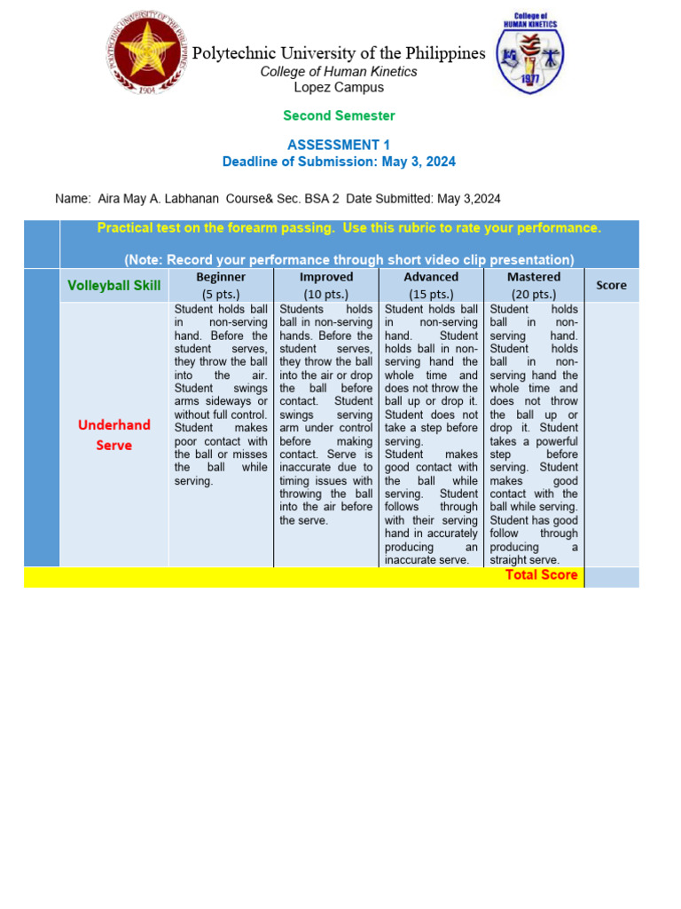 Volleyball Skills Assessment Guide | PDF | Volleyball