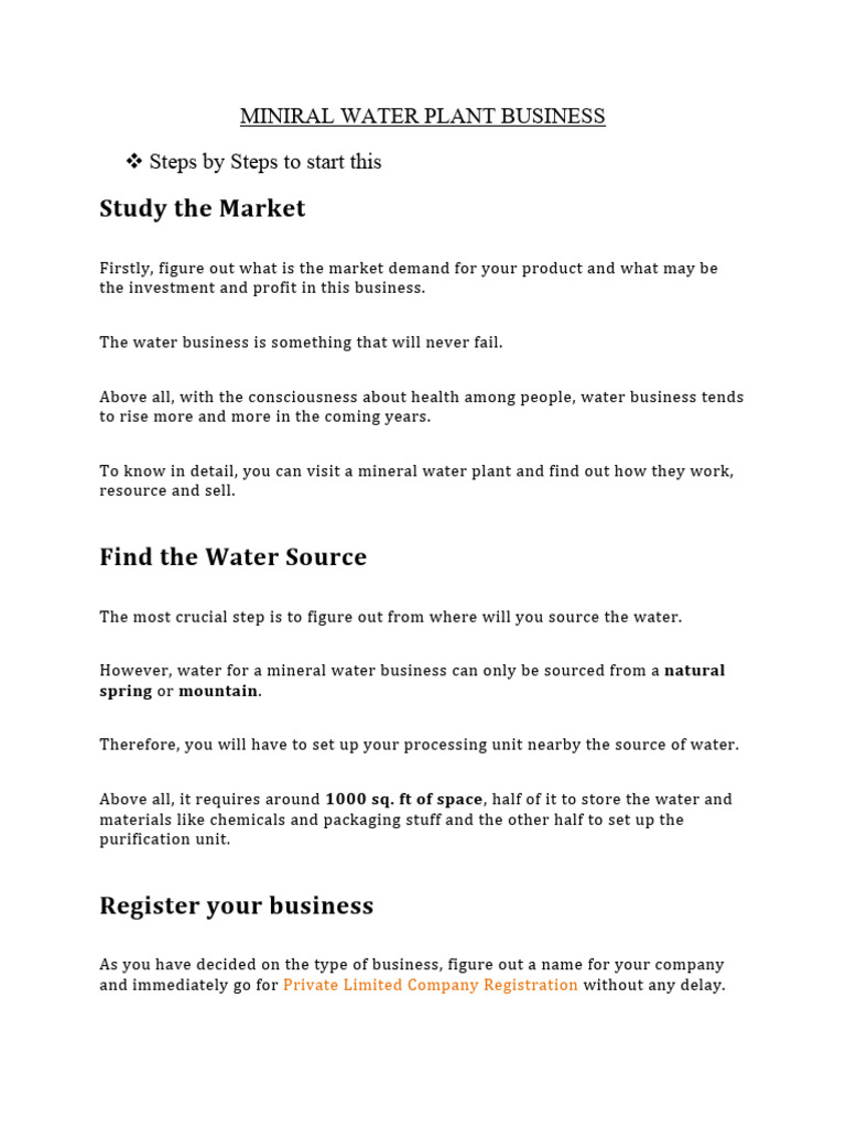 Miniral Water Plant Business | PDF | Water Purification