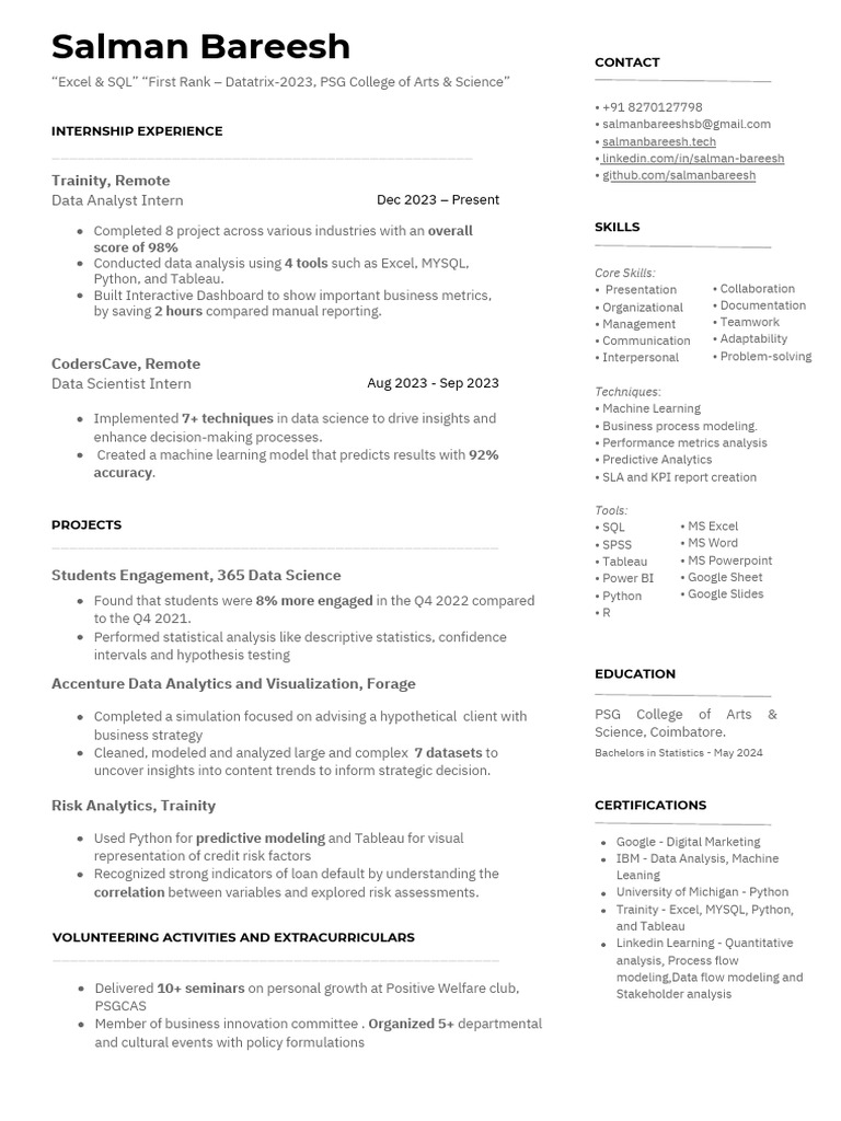 Cognizant Resume Template for Freshers | PDF | Analytics | Data Analysis