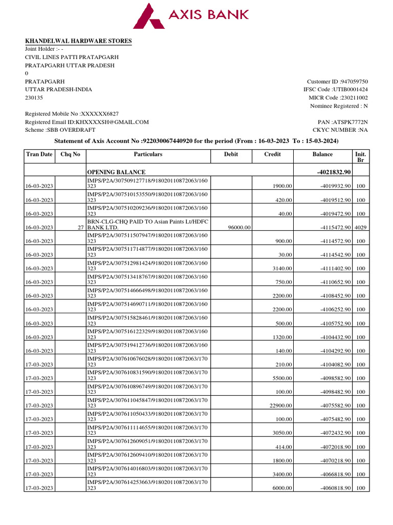 Axis Bank Statement for Khan Delwal | PDF | Financial Technology ...