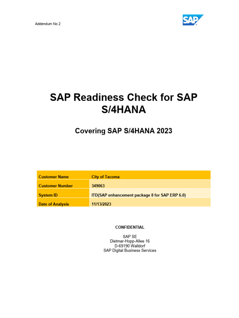 Exhibit13 SAPReadinessCheckforSAPS4HANAConversion | PDF | Product Lifecycle | Computing