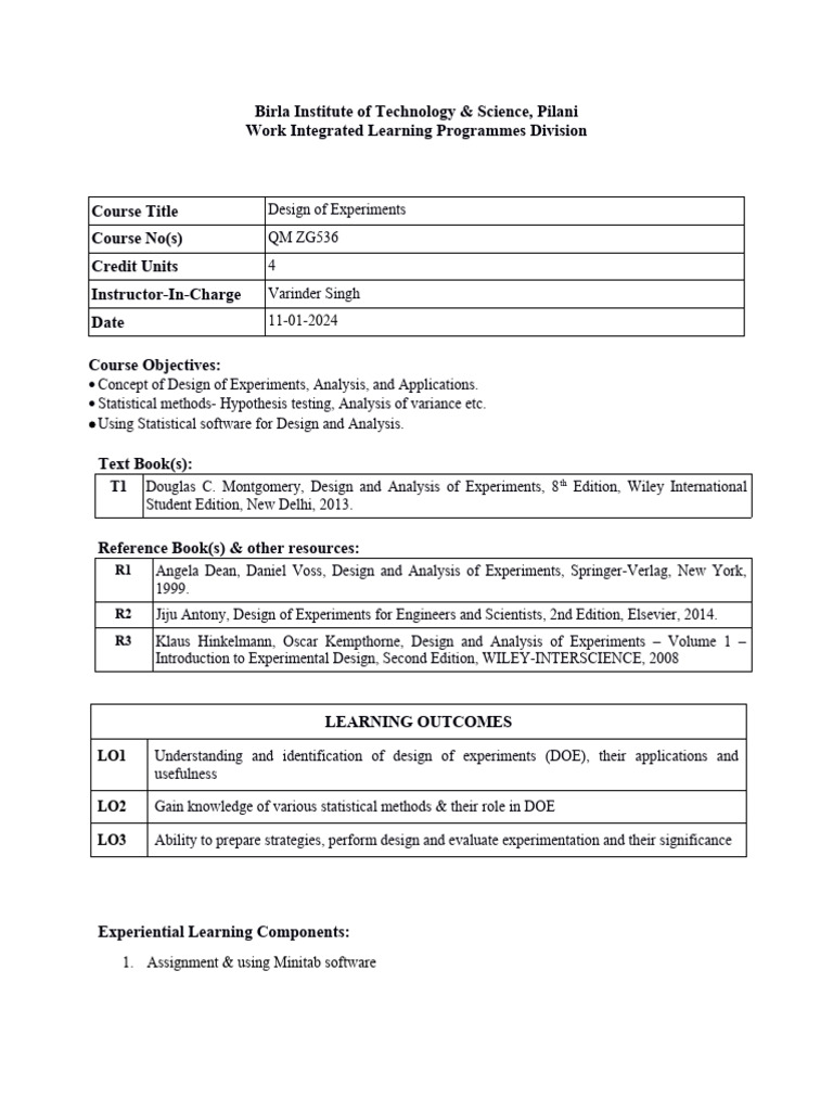 QM ZG536 Course Handout | PDF | Analysis Of Variance | Experiment