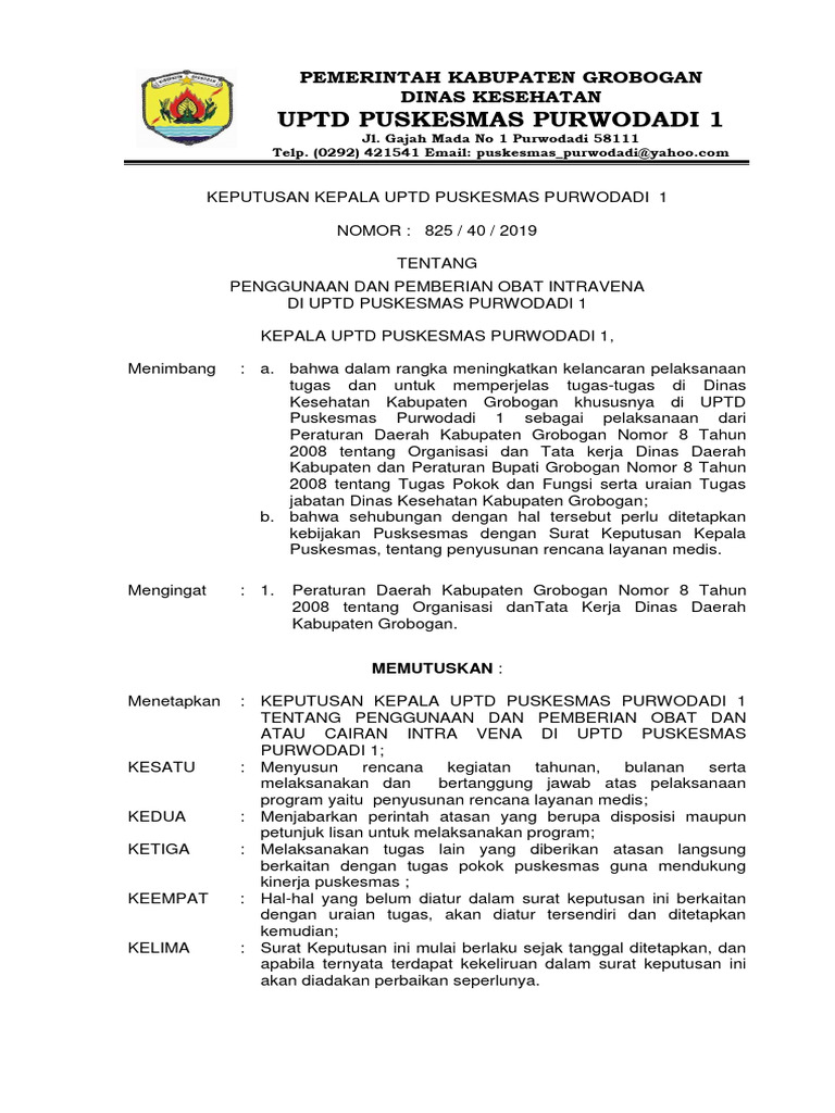 SK Penggunaan Dan Pemberian Obat IV | PDF