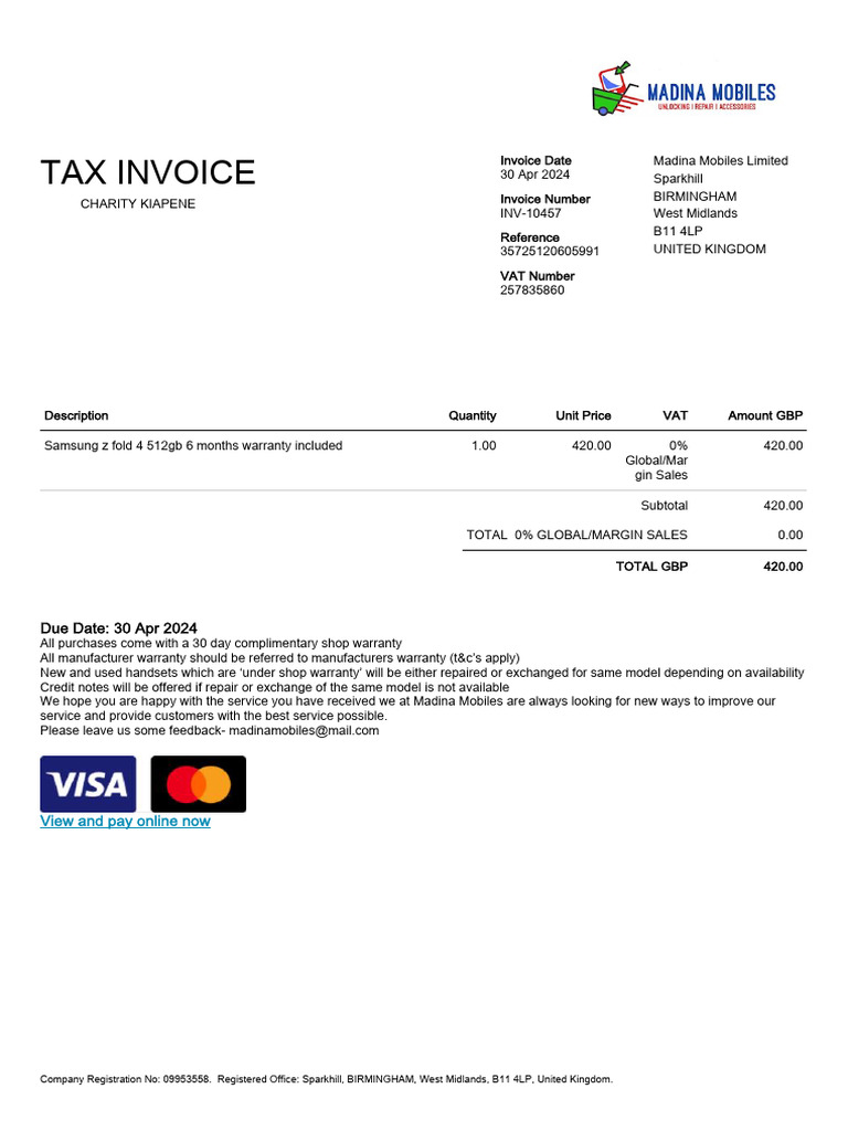 Invoice INV-10457 | PDF | Invoice | Value Added Tax