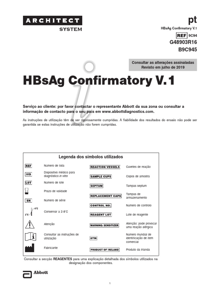 ARCHITECT HBsAg Confirmatoy V.1 Reagent Kit | PDF | Hepatite B | Anticorpo