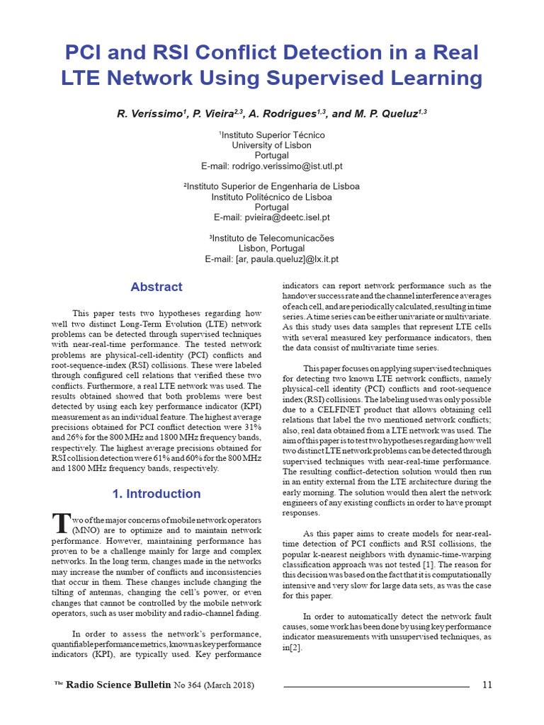 PCI and RSI Conflict Detection in A Real LTE Network Using Supervised Learning | PDF | Support ...