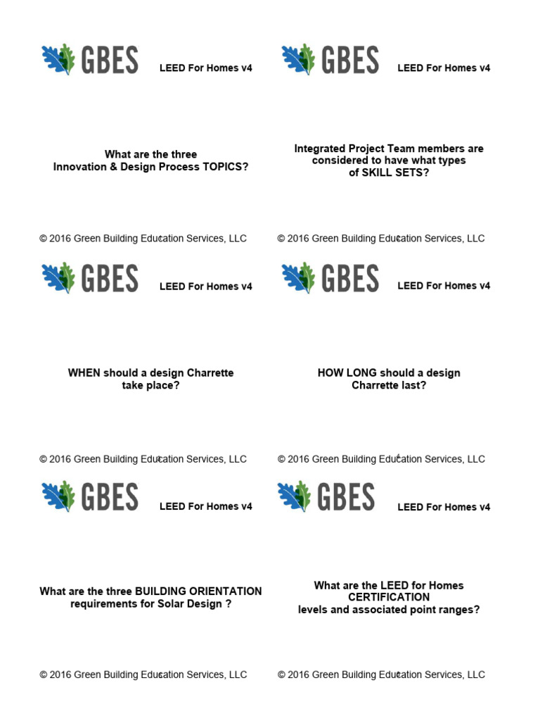 GBES LEEDHomes Flash CardsV4 | PDF | Green Building | Duct (Flow)
