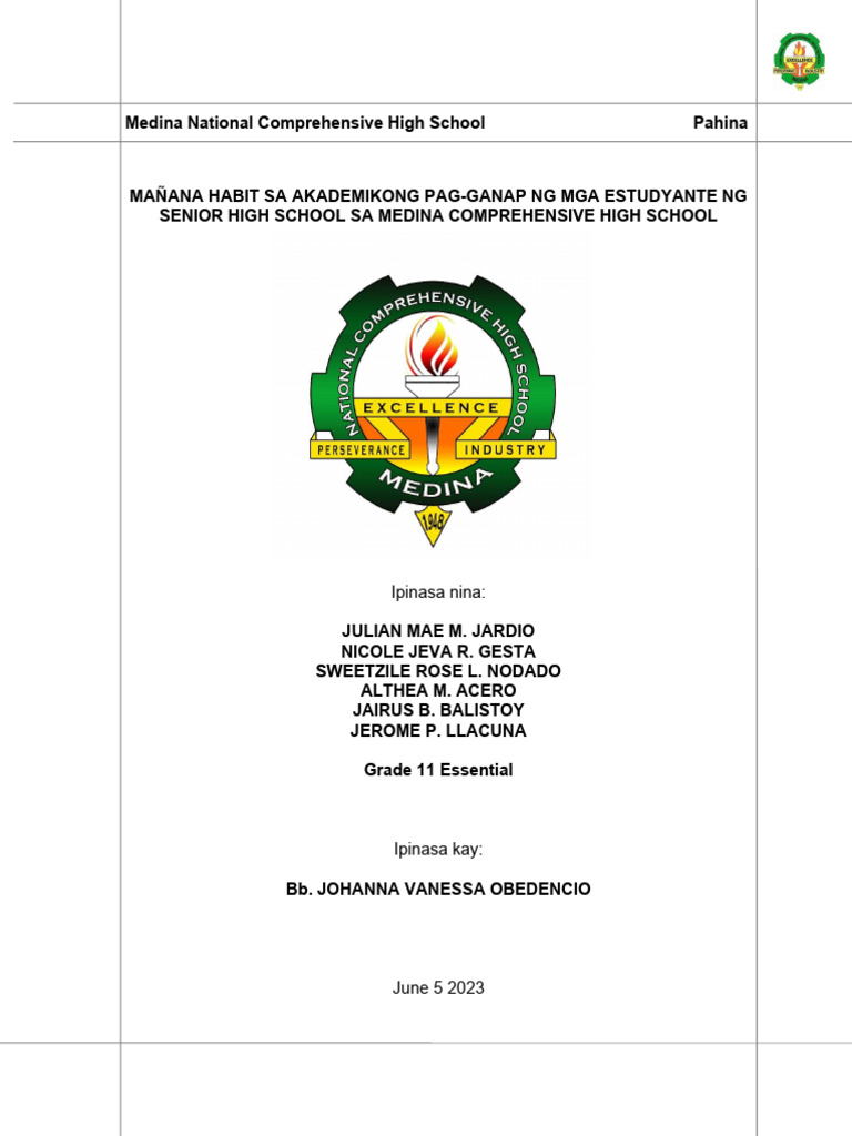 Pananaliksik - Final Paper Manyana Habit | PDF