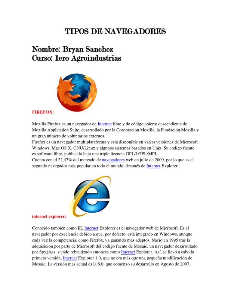 Tipos de Navegadores | PDF | explorador de Internet | Safari (navegador web)