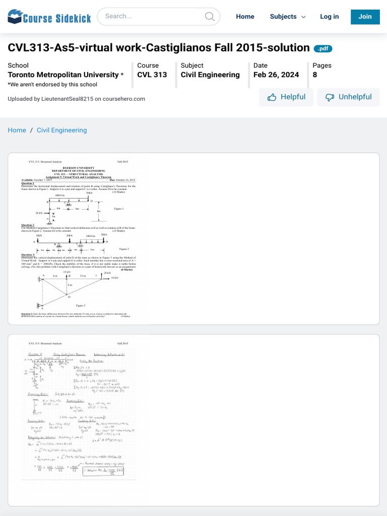 CVL313 As5 Virtualwork CastiglianosFall2015 Solution (PDF) CourseSidekick 1713727677525 | PDF ...