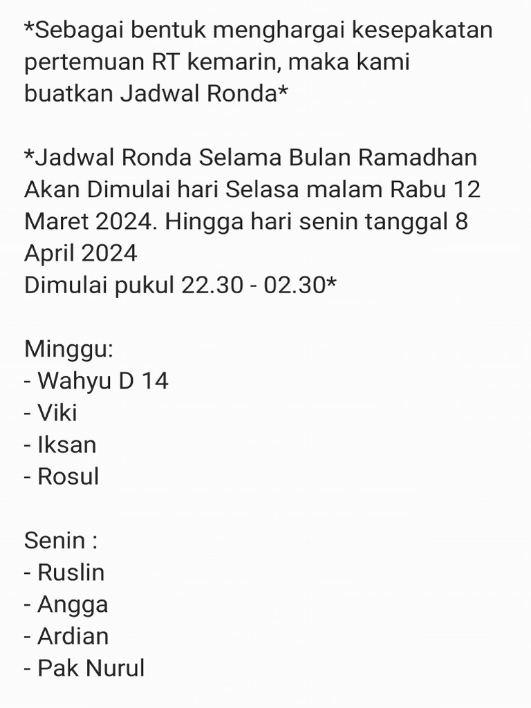 Jadwal Ronda | PDF