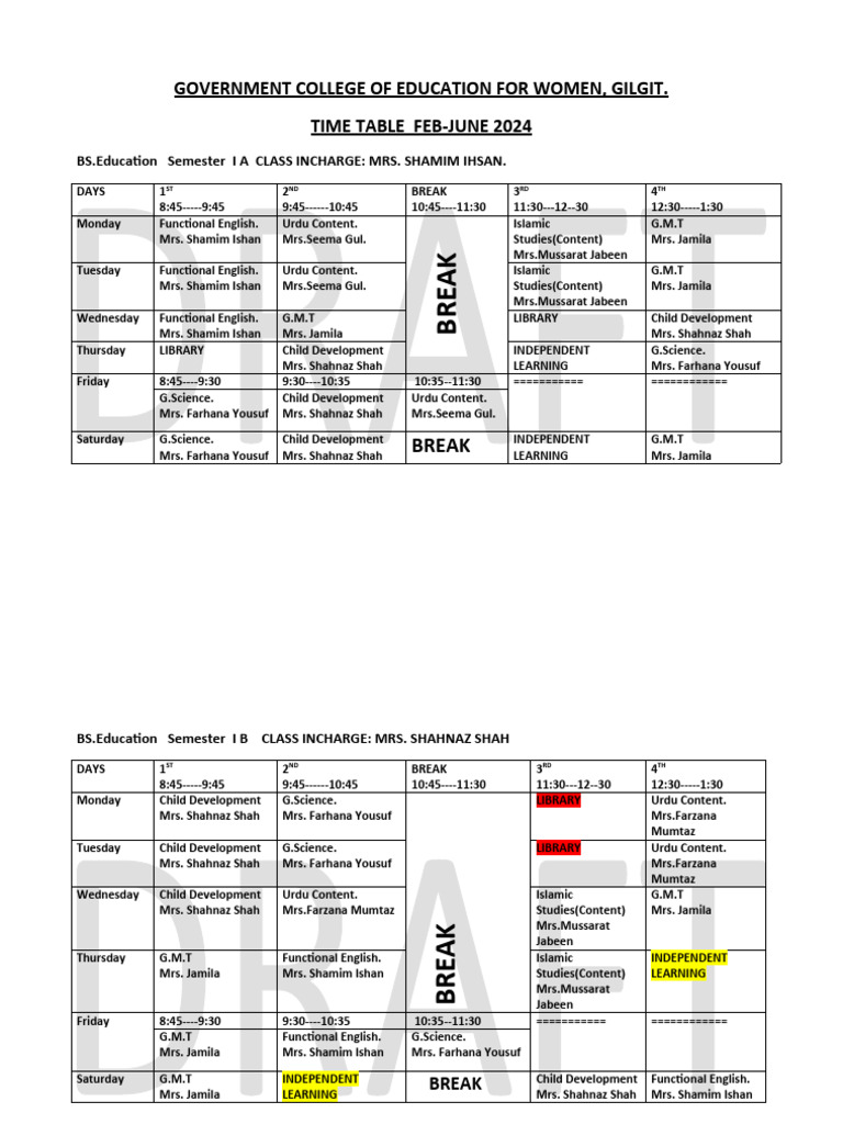 24 Time Table | PDF | Cognition | Pedagogy