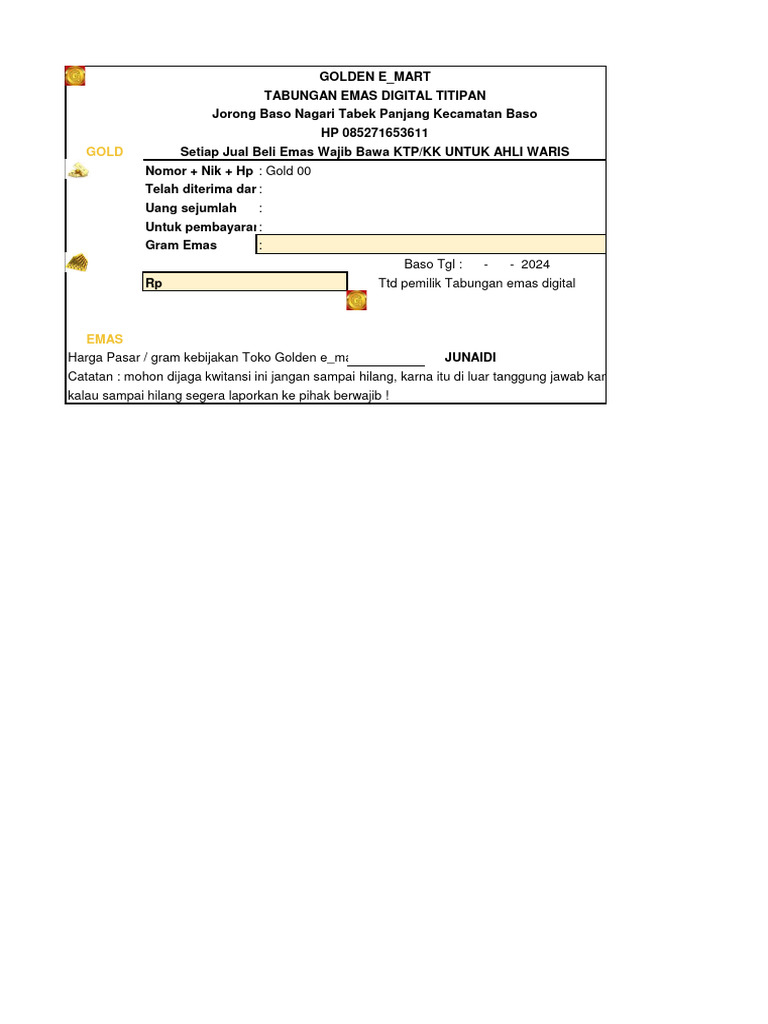 Kwitansi Pembelian Emas Digital | PDF