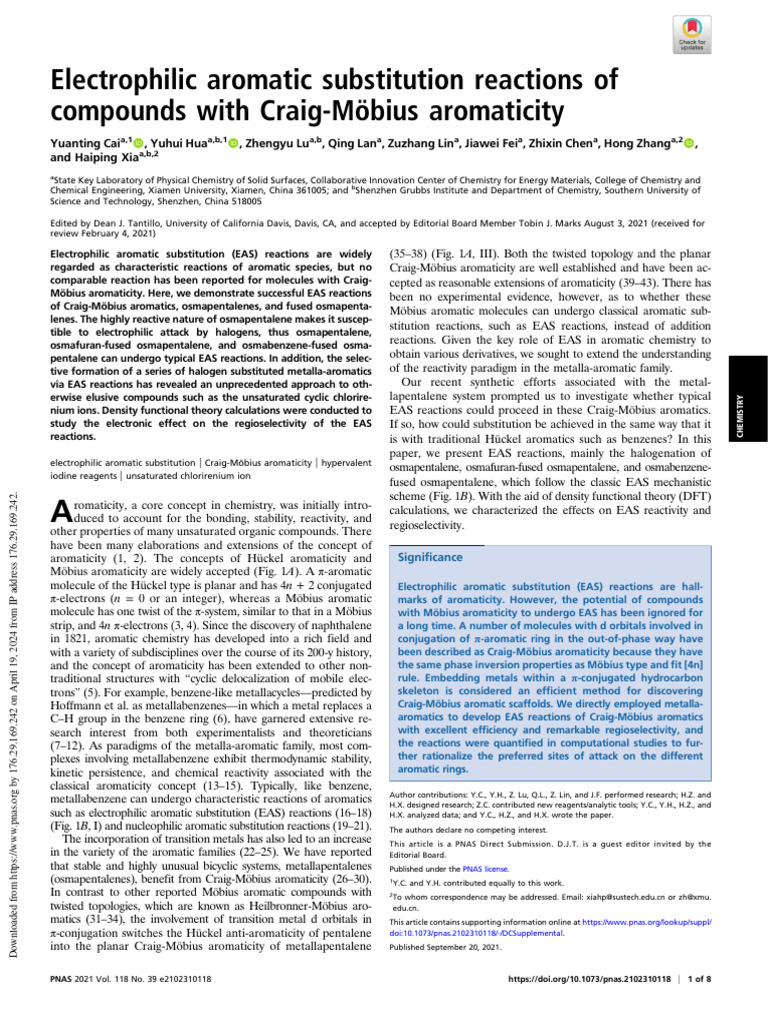 Cai Et Al 2021 Electrophilic Aromatic Substitution Reactions of ...