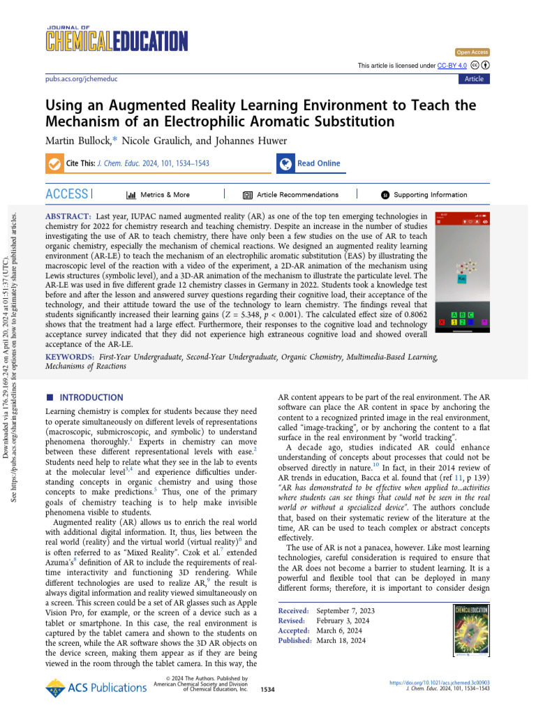 Bullock Et Al 2024 Using An Augmented Reality Learning Environment To Teach The Mechanism of An ...