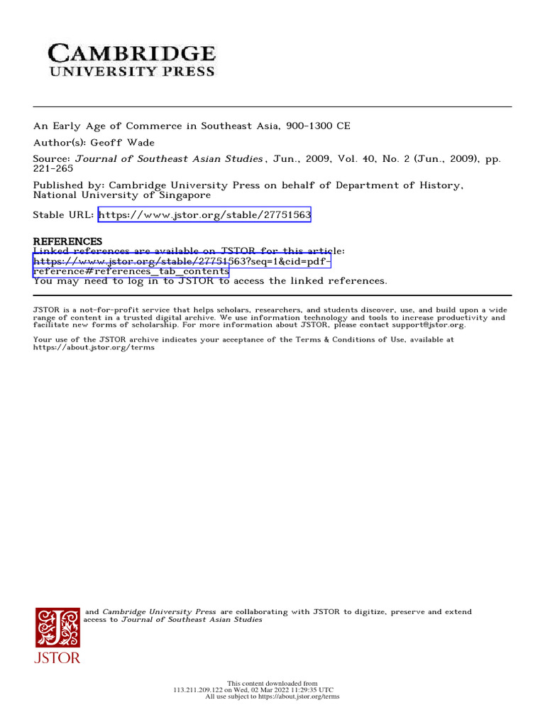 Wade 2009 An Early Age of Commerce in Southeast Asia | Download Free ...
