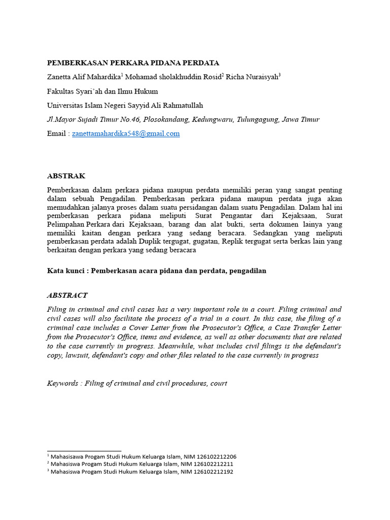 Tahap - Pemberkasan - Pidana - Perdata k.4 | PDF