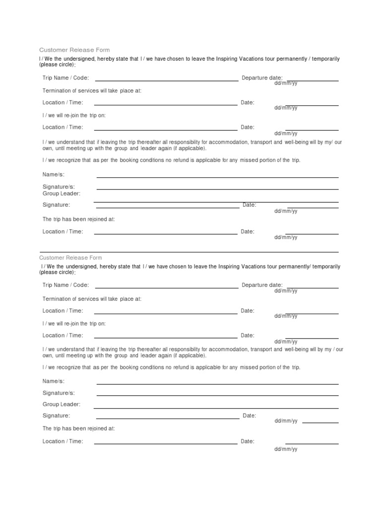 Customer Release Form for Tours | PDF | Transport