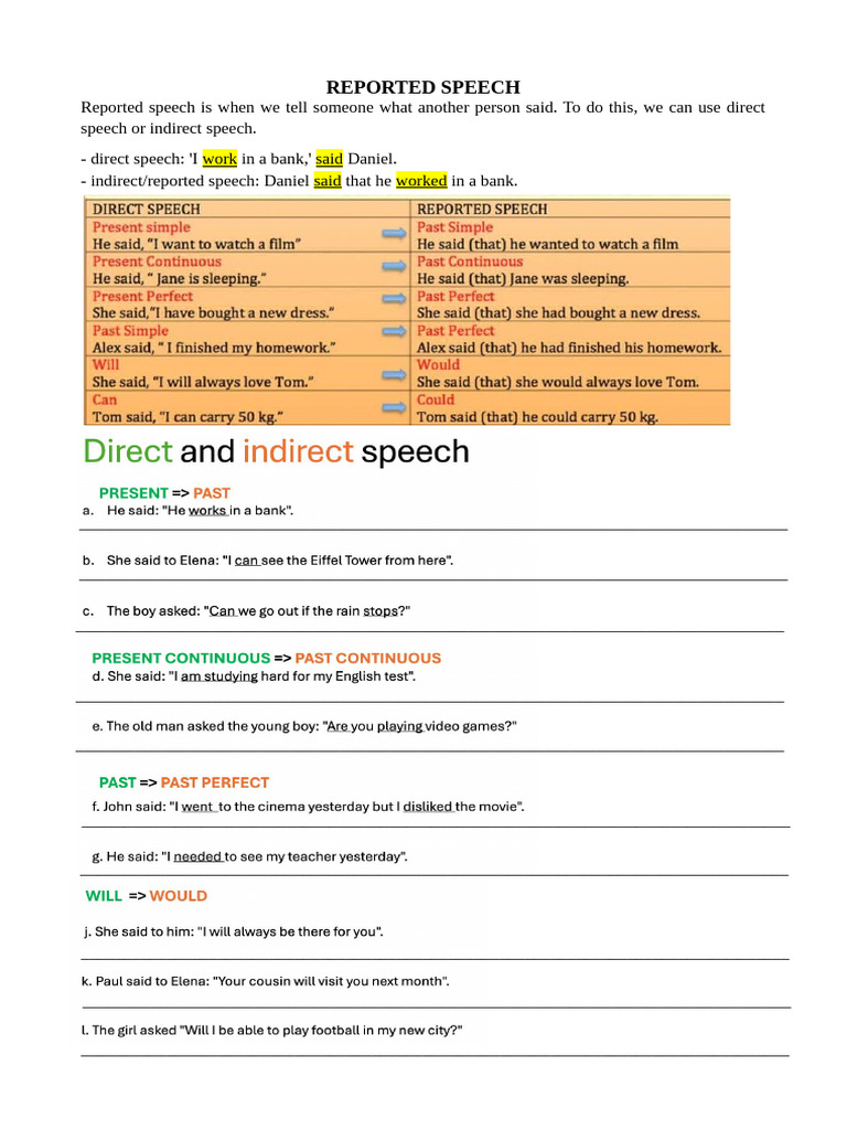 Worksheet - Reported Speech | PDF