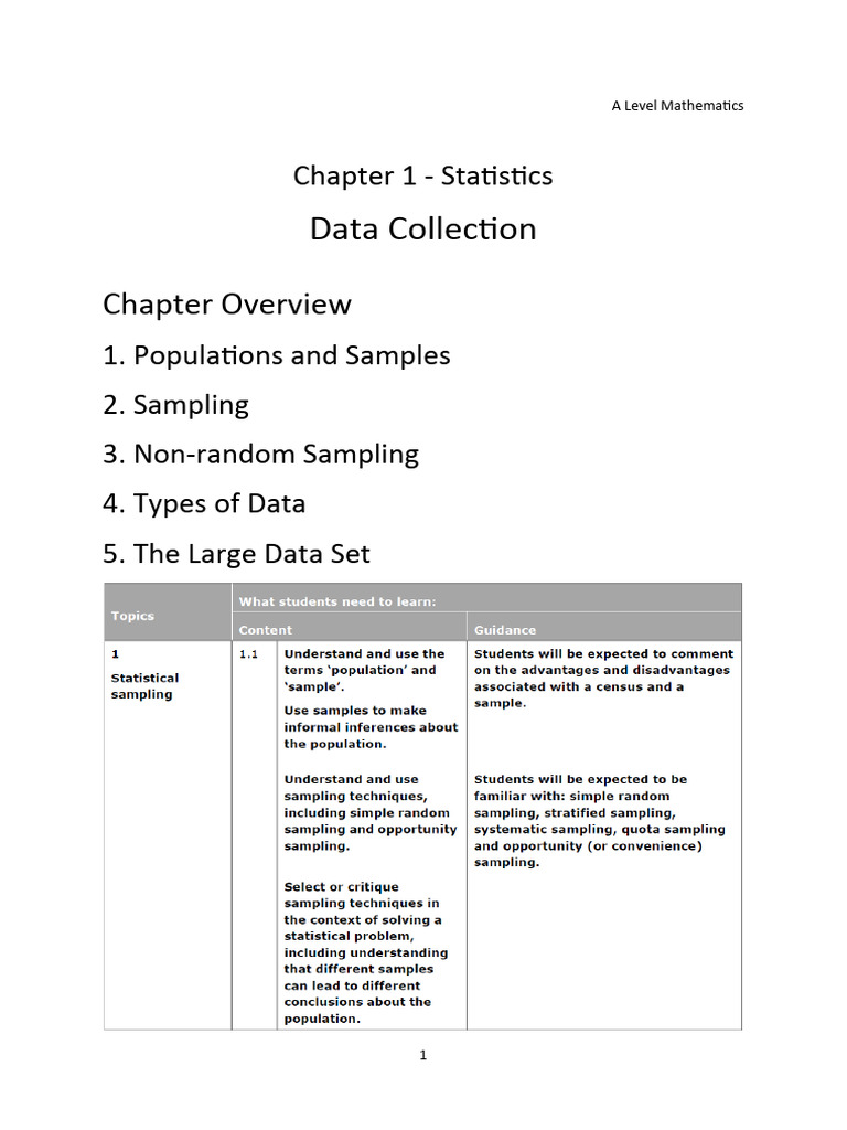 Chapter 1 Booklet - Data Collection | PDF | Sampling (Statistics ...