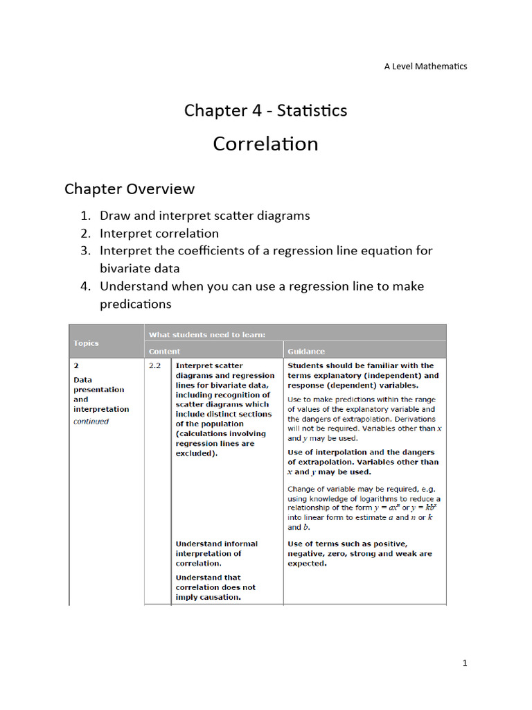 Chapter 4 Booklet - Correlation | PDF | Regression Analysis | Statistics