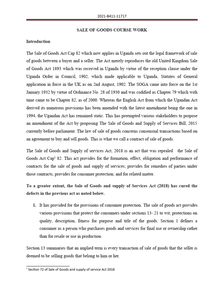 Sale of Goods Course Work | PDF | Justice | Crime & Violence