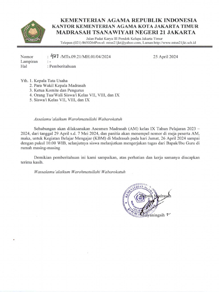 Pemberitahuan KBM Jum'at, 26 April 2024 | PDF