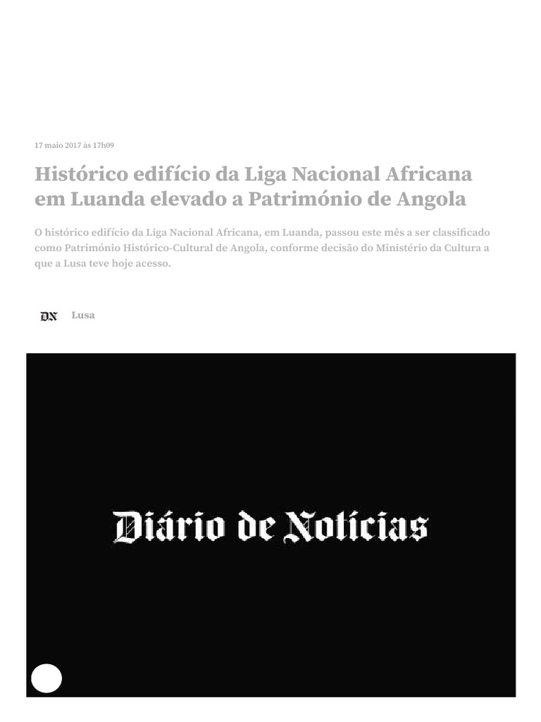 Histórico Edifício Da Liga Nacional Africana em Luanda Elevado A Património de Angola | PDF ...
