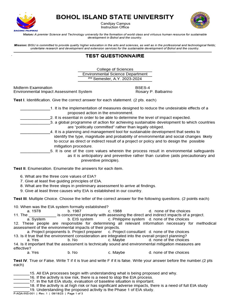 EIA Final Exam | PDF | Environmental Impact Assessment | Sustainability