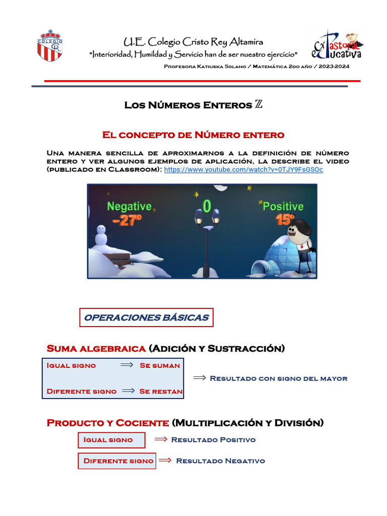 Números Enteros y Operaciones Básicas | PDF | Entero | Números