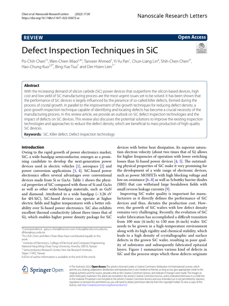 Defect Inspection Techniques in Sic: Review Open Access | PDF | Scanning Electron Microscope ...