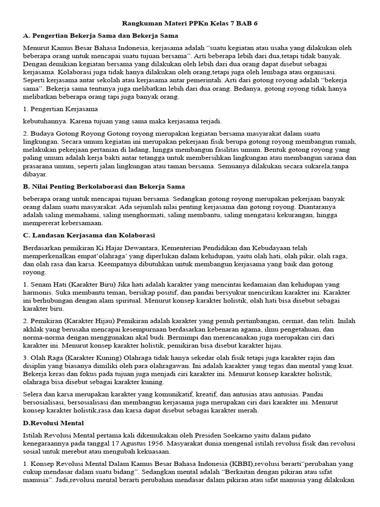Rangkuman Materi PPKN Kelas 7 BAB 6 | PDF