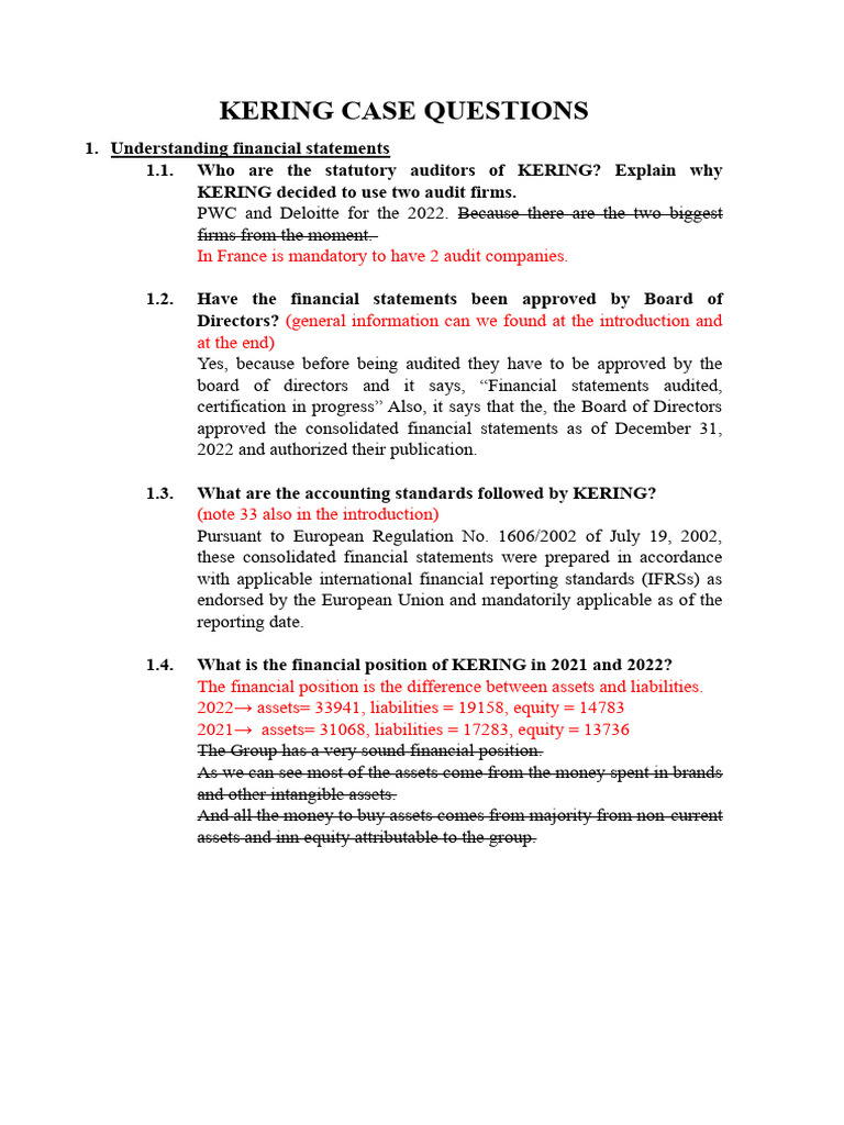 Kering Case Questions | PDF | Goodwill (Accounting) | Equity (Finance)