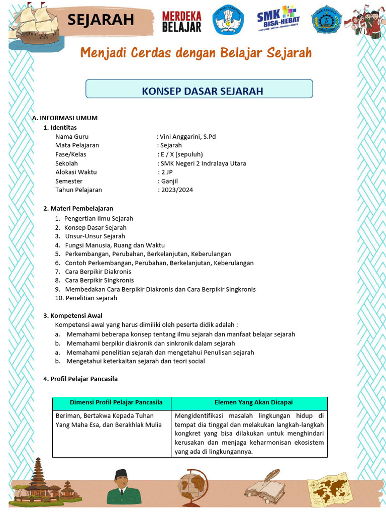 Modul Ajar Sejarah Konsep Dasar Sejarah Berdiferensiasi | PDF