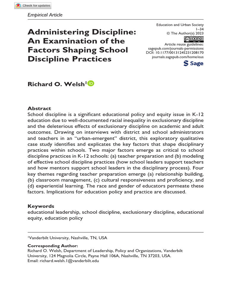 Welsh 2023 Administering Discipline An Examination of The Factors ...