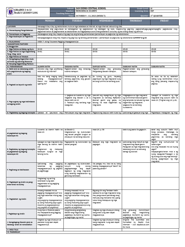 DLL - Esp 4 - Q1 - W7 | PDF