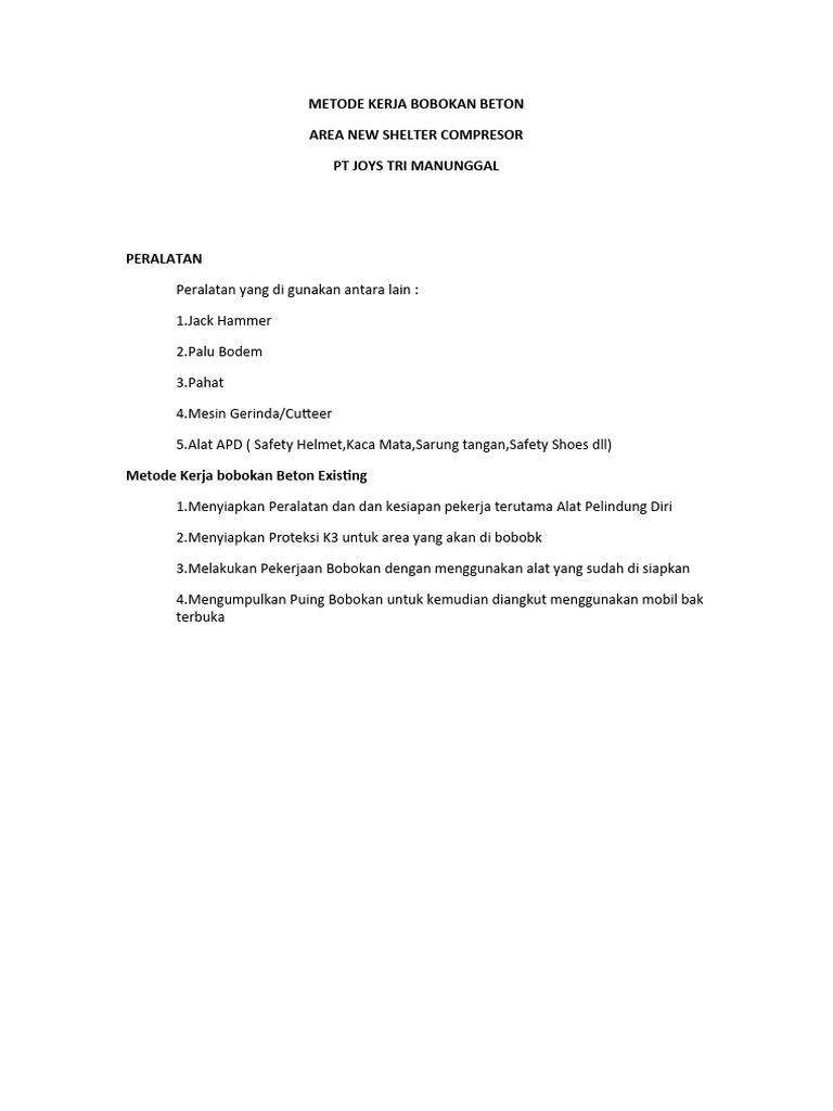 Metode Kerja Bobokan Beton Efektif | PDF