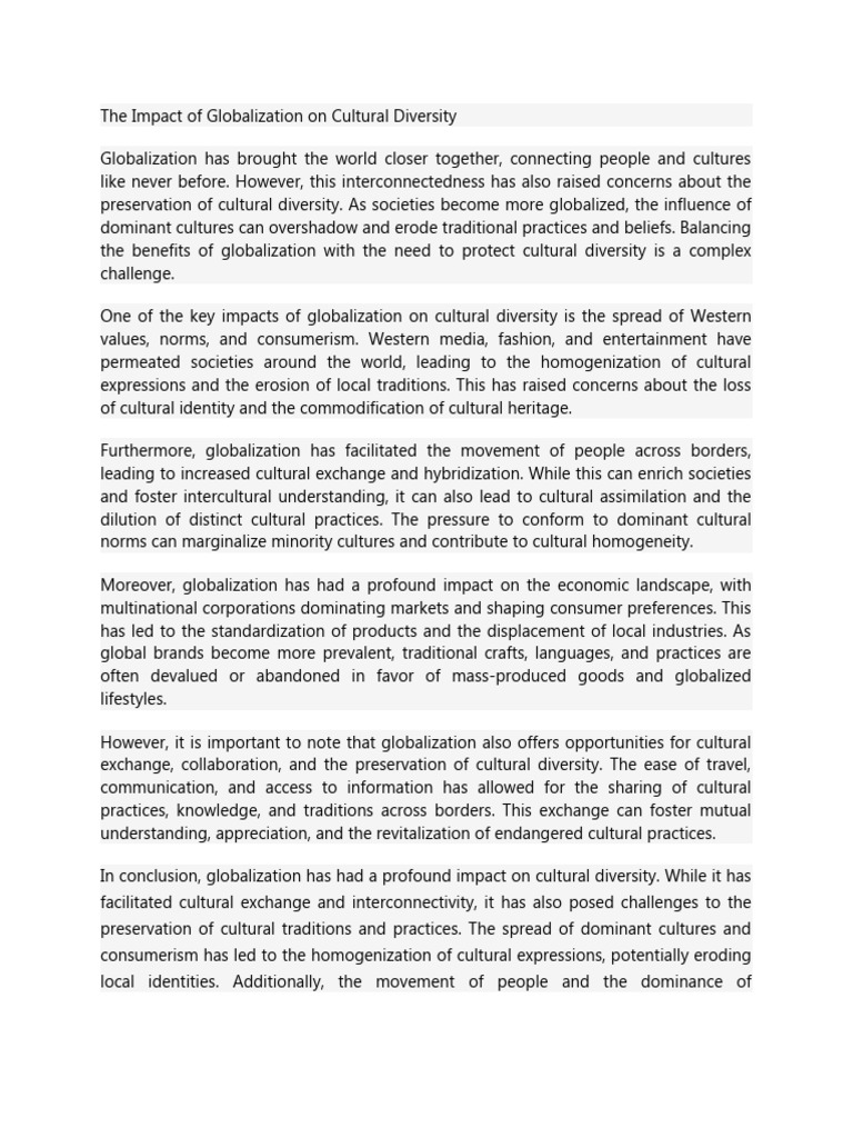 The Impact of Globalization On Cultural Diversity | PDF | Globalization ...