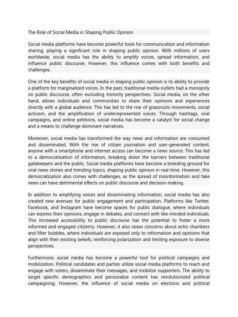Social Media's Impact on Public Opinion | PDF | Popular Culture & Media ...