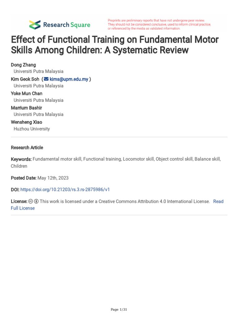Effect of Functional Training On Fundamental Motor | PDF
