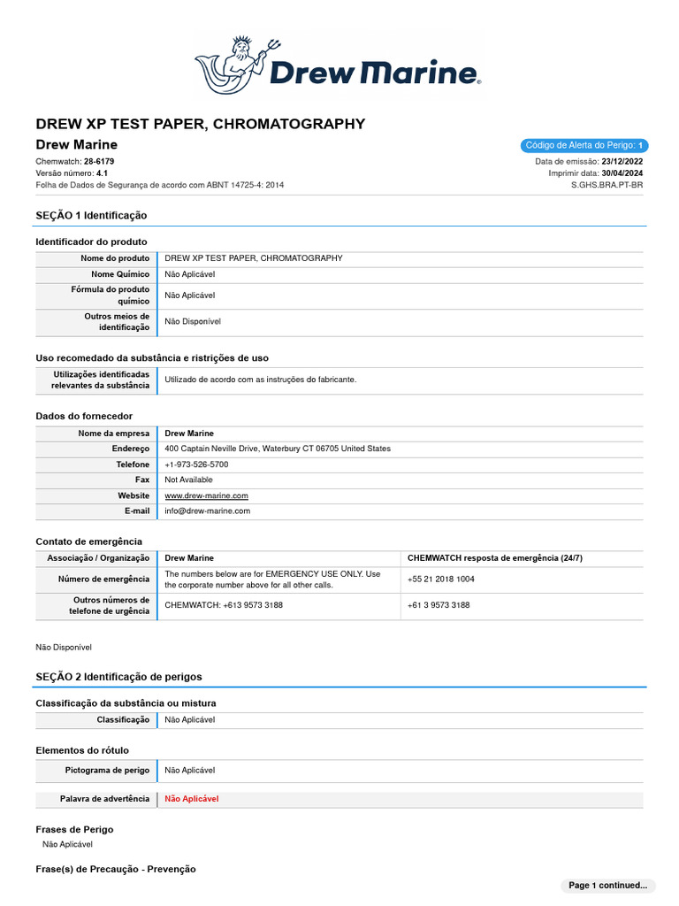 Drew XP Test Papaer Por | PDF | Vapor | Toxicidade
