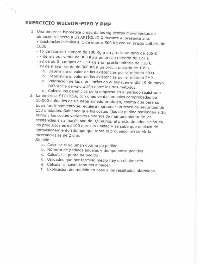 Modelo de Wilson Fifo y PMP | PDF